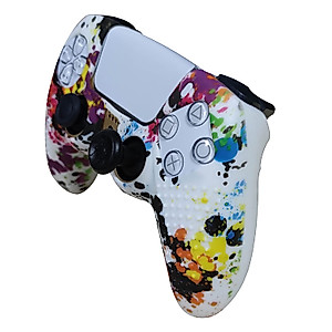PS5 Controller Skin Shell Case Studded Silicone Grips Cover Protector Rubber Accessories Shell for Playstation 5 PS5 DualSense Controller Gamepad Joystick with 10 Thumb Grip (Studded White)