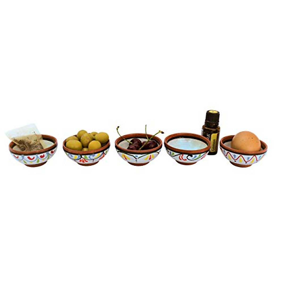 Cactus Canyon Ceramics VERY SMALL Spanish Terracotta 5-Piece VERY SMALL Mini-Bowl (Pinch Bowls) Set, White