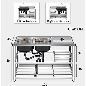 2 Compartment Stainless Steel Utility Sink, Commercial Sink Basin w/Faucet, Free Standing Utility Sink For Home Garage Restaurant Laundry Room, Size 120x45x80cm 47.2x17.7x31.5in