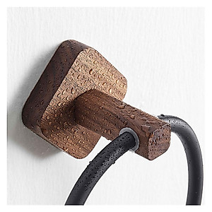 JiNks Towel Rack Aluminum+Wood Towel Ring, Hand Towel Holder for Bathroom, Towel Rack Hanger for Kitchen Wall Mount Heavy Duty Storage (Color : Black)