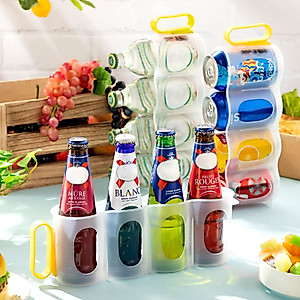 6 Pcs Portable Soda Can Organizer for Refrigerator Shelf Clear Plastic Beer Can Racks with Removable Handle Drink Organizer for Fridge Storage Beer Freezer Beverage Can Holder Soda Dispenser (Yellow)