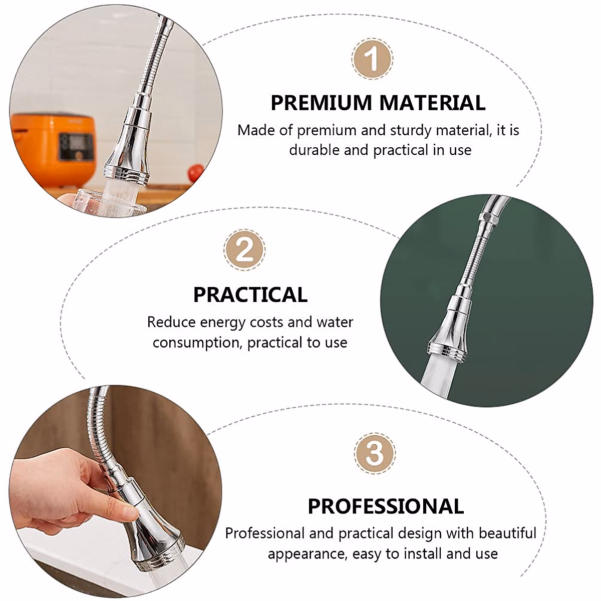 DOITOOL 1PC Faucet sink water tap head Movable Kitchen Tap Head Fauce Sprayer Head bathtub water tap bathtub accessories Water Tap Extender filter to rotate one-hand Stainless steel