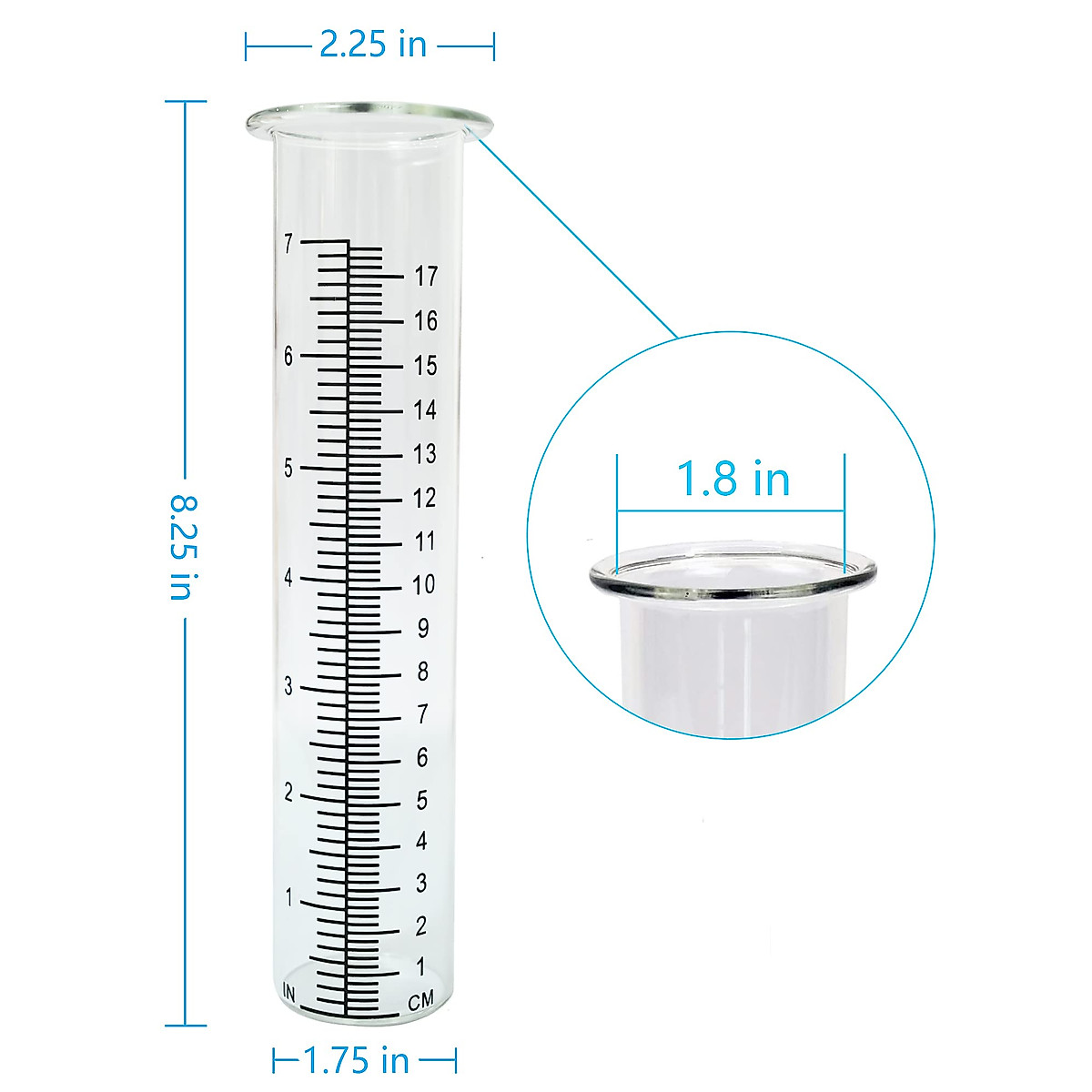 Lueudu 7" Plastic Rain Gauge Replacement Tube, 8.25 x 2.25 x 1.75 inches Cold Resistance Crack Resistance for Outdoor Garden Yard Home, 2PCS
