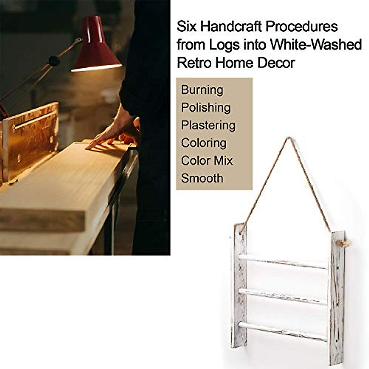 Ladder Hand Towel Rack for Bathroom, Blanket Ladders for The Living Room Hanging Blanket Ladder Rustic Decorative Ladder for Blankets Whitewashed Towel Ladder