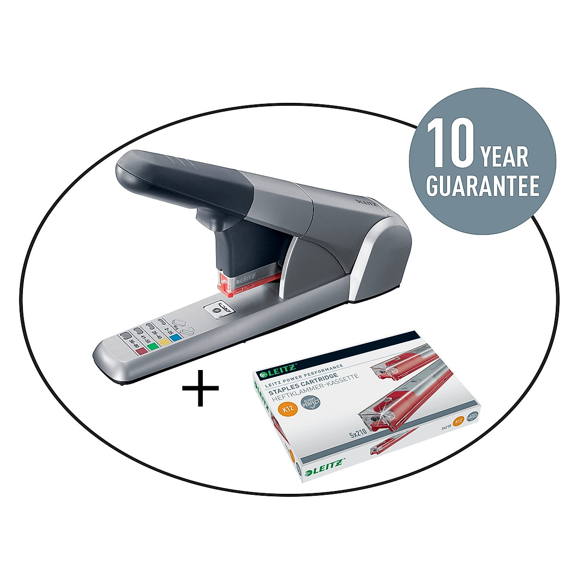 Leitz 55940000 K12 Stapler Cartridge, Strong Steel, Length 12 mm, 1050 Staples, 80 Sheet Capacity - Red