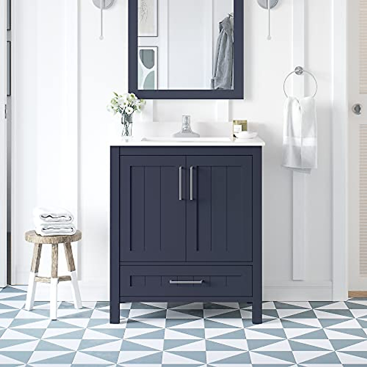 Ove Decors Kansas 30 in. Single Sink Bathroom Cultured Marble Countertop Vanity, 30 inches, in Midnight Blue