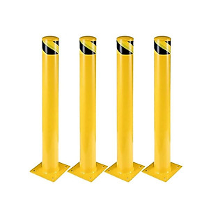 4 Packs 48 Inch Height Bollard Post, Iron Steel Safety Bollard Parking Barrier for Parking Lot, Yellow Driveway Security Bollards for Traffic Control, Parking&Traffic-Sensitive Area