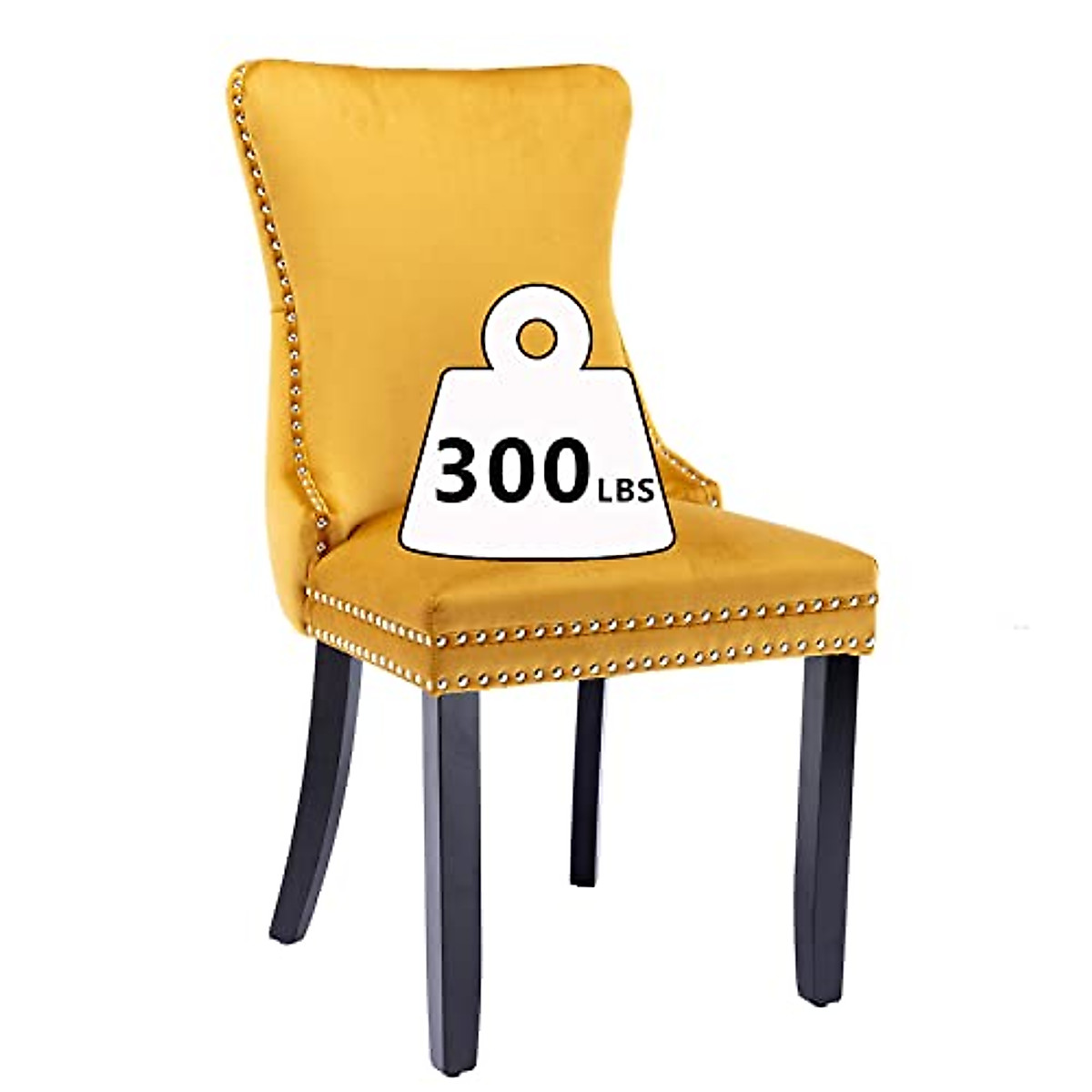 Velvet Upholstered Dining Chairs Set of 2 Wingback Kitchen Room Accent Chairs Solid Wood Leg Dinner Chairs with Nailhead Trim Button Tufted Back,Stylish,Luxury and Elegant (Golden Yellow)