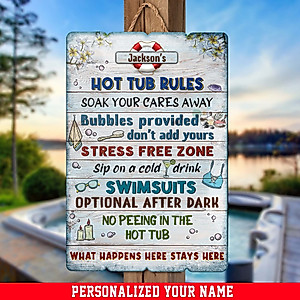 N NAMESISS All Over Printed Sign, Personalized Hot Tub Sign, Hot Tub Signs, Hot Tub Decor, 8", 12", 18" Wood Sign, Hot Tub Decorations, Housewarming Gift, Gift for Family, Gift for Friend (03)