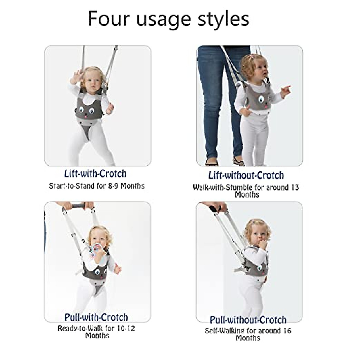 Handheld Baby Walking Harness Kids Walking Learning Helper for Boys Girls Adjustable Baby Walker Safety Harness Assistant Belt for Toddler Infant Child 7-24 Month (Light Grey-Dog)