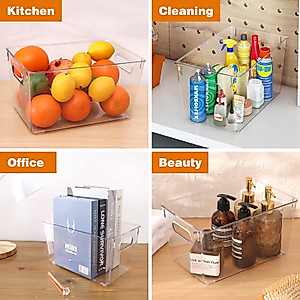 Moretoes 4 Pack Clear Plastic Storage Bins, Kitchen Organization Cabinet Fridge Organizer, Pantry Organization and Storage Bins