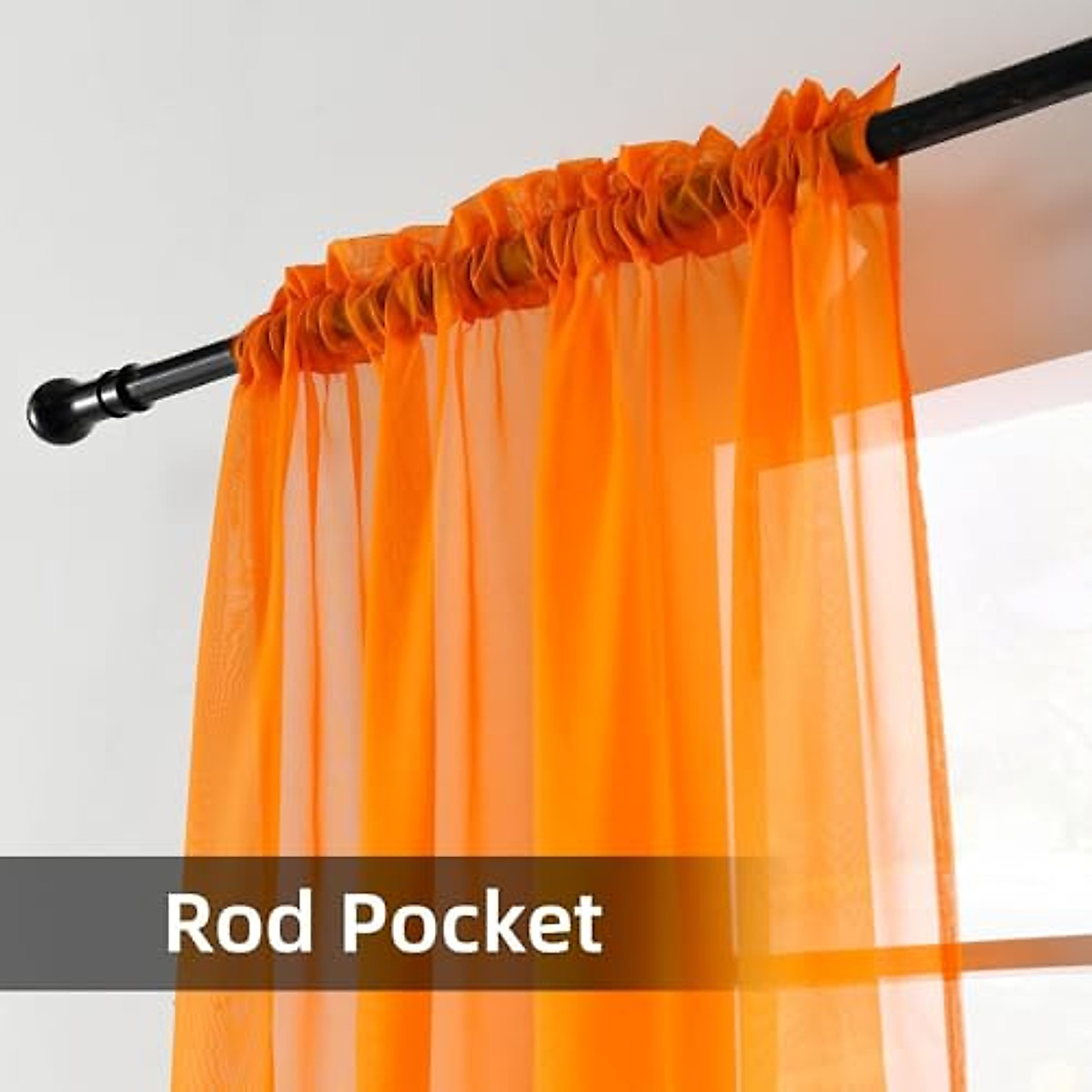 youleyar Solid Sheer Rod Pocket Curtain Voile Draperies 2 Panels White Beige Black Grey Coffee 52 Inch Width 54 Inch Long 1 Pair for Kitchen Bedroom Children Living Room Yard (Orange,52Wｘ54L)