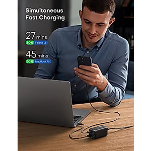 USB C Charger, KOVOL 65W 4-Port PD GaN III Desktop Charger USB C Charging Station with Dual USB C+Dual USB A Ports PPS 25W Super Fast Charging for Galaxy, iPhone, iPad Air/Pro, MacBook Pro/Air, Laptop