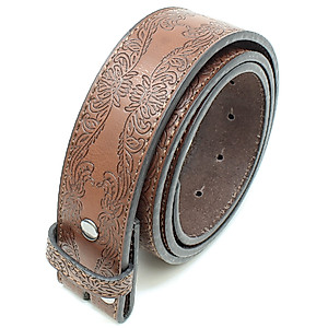 BC Belts Leather Belt Strap with Tooled Western Floral Leaf Embossed Pattern 1.5" Wide with Snaps (Brown-M)