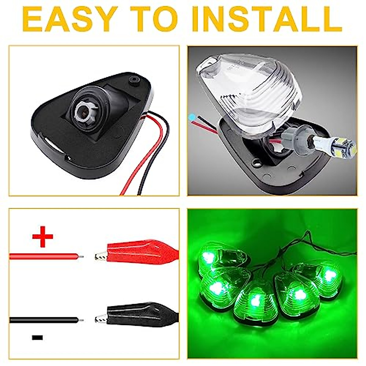 GLOFE 5X Clear Cab Marker Roof Running Lights with Green T10 LED Light Bulbs Assembly Compatible with Ford E150 E250 E350 E450 F150 F250 F350 F450 F550 Super Duty 1999-2016 Pickup Trucks