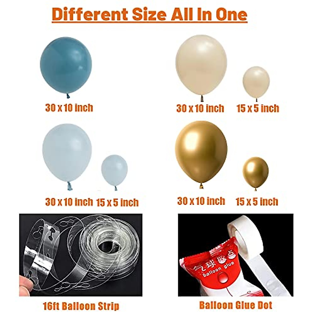 Beaumode Blue Slate Gold Balloon Garland Arch Kit Different Sizes 5/10/18 inch Balloons for Boys Baby Shower Birthday Christening Baptism Bridal Shower Anniversary Party Decorations (Blue Slate Gold)