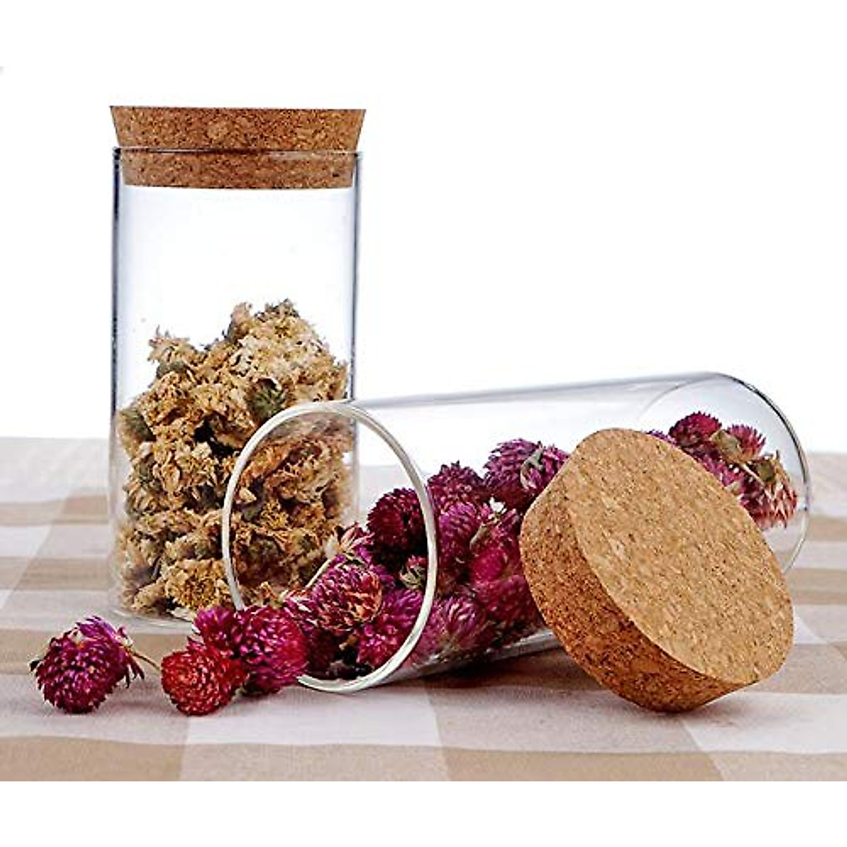 2Pcs 300ml/10oz Empty Clear Glass Bottles with Cork Stopper - Refillable Dry Food Goods Storage Container Vial Jars For Flower Tea Dry Fruit Nuts Candy Seasoning and Other Small Items