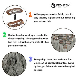 FESHFEN Clip in Hair Extensions 7 PCS Blonde Highlighted Medium Brown Long Curly Wavy Synthetic Balayage Clip in Hair Extension Full Head Hairpiece for Women Girls, 20 inch