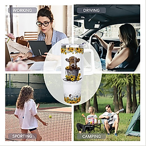 ZNYYZYBA 40 oz Tumbler with Handle and Straw, Highland Cow Tumbler with Leak Proof Lid, Reusable Stainless Steel Insulated Travel Coffee Mug, Highland Cow Gifts for Cow Lovers, white brown