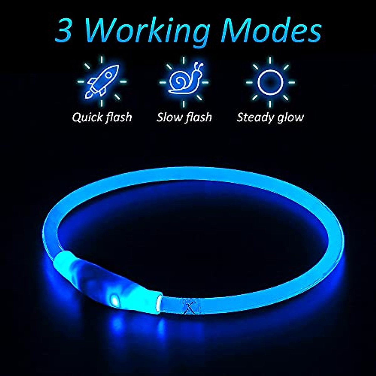 iTayga LED Dog Collar USB Rechargeable Light Up Dog Collar Adjustable TPU Pet Collars for Large Medium and Small Dogs (Blue)