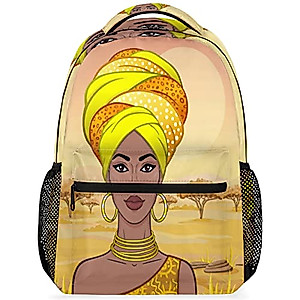 YPPAHHHH School Laptop Backpack African Woman Sun for Girls Kids Boys Ethnic Women Lightweight Bookbag Elementary College Travel Hiking Daypack Backpacks for Women Men