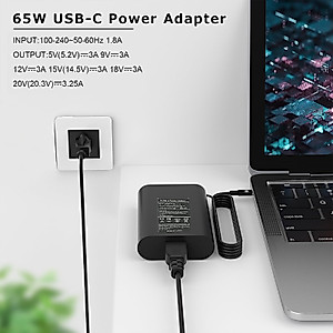65W USB-C Laptop Charger Compatible for Dell Latitude 7410 7420 7400 5520 7320 5420 5320 5300 5285 5290 2in1,XPS 13 9350 9370 9360 9300 9305 9310 7390, Chromebook 3380 5190 Type C Fast Charging
