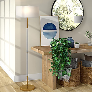 Henn&Hart 2-Light Floor Lamp with Fabric Shade in Cool Gray/Brass/White, Floor Lamp for Home Office, Bedroom, Living Room