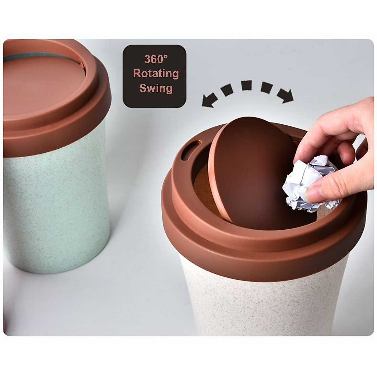 Mini Waste Bin Rolling Cover Desktop Trash Can Paper Basket Table Container Storage for Home Office Bathroom (Green)