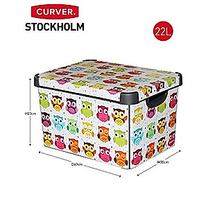 Curver Stockholm Owls Deco Storage Box Multi Colour, 22 Litre