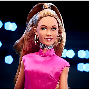 Barbie Signature Doll, Keeley from Ted Lasso Wearing Pink Dress & Faux Fur Shawl, Collectible with Displayable Packaging