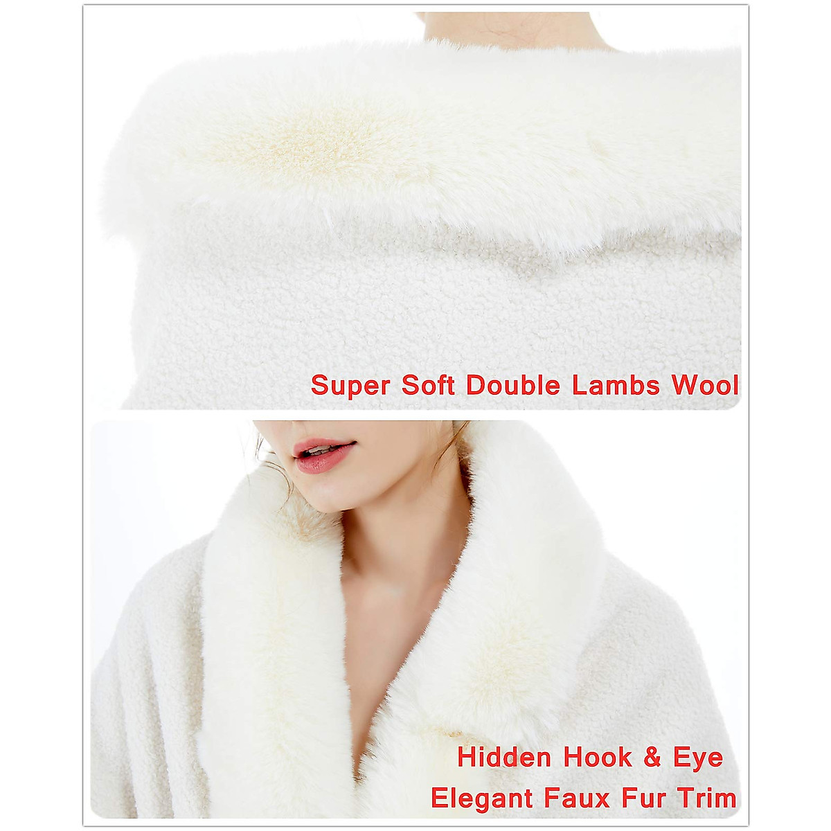 Faux Fur Shawl Wrap Bridal Cape Bridesmaids Stole Lambs Wool Shrug Winter Wedding with Fur Trim Ivory