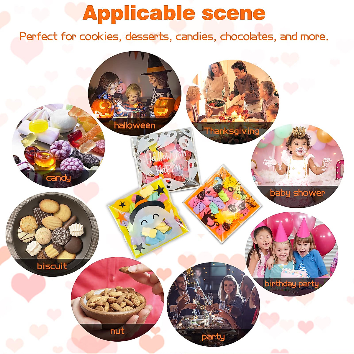 Bnsikun Halloween Cellophane Cookie Bags, 250 Pcs Self Adhesive Clear Cookie Treat Bags for Halloween Party Favor and Gift Packing(6 Style)