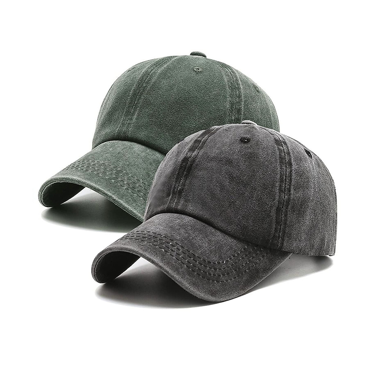 PFFY 2 Packs Vintage Washed Distressed Baseball Cap Dad Golf Hat Black+DarkGreen