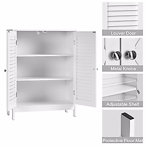Reettic Bathroom Freestanding Storage Cabinet, Floor Storage Cabinet with 2 Doors, Bathroom Cabinet with Adjustable Shelf, 23.6" L x 11.8" W x 31.5" H, White BMGZ301W