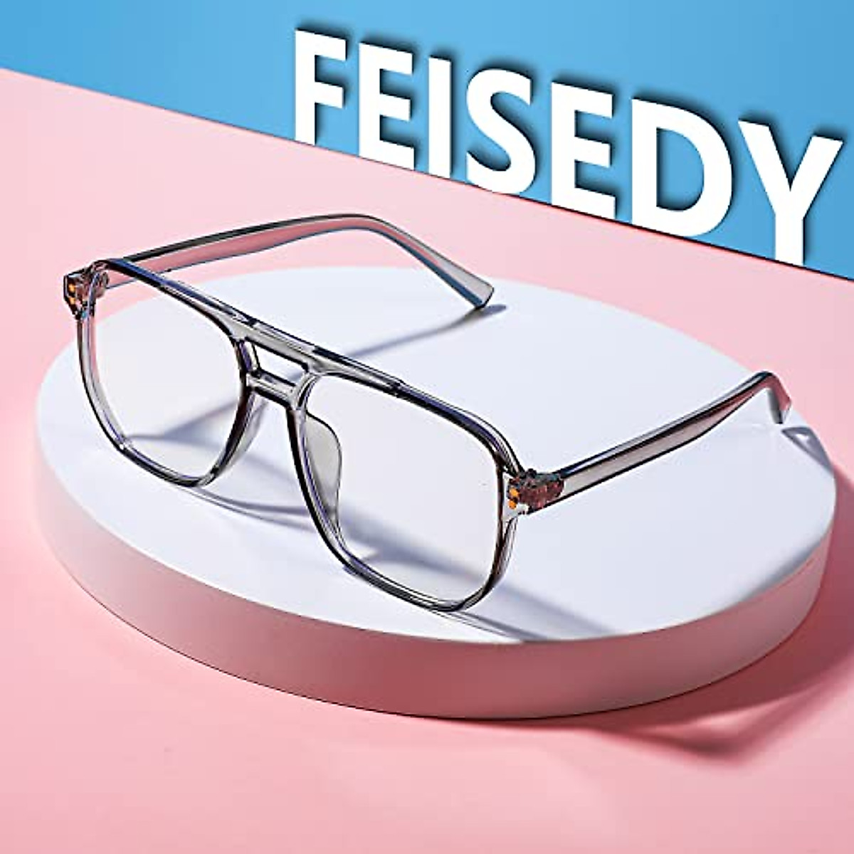 FEISEDY Blue Light Blocking Glasses Fake Nerd Clear Square Computer Lightweight Pilot Glasses Frame Oversized B2866
