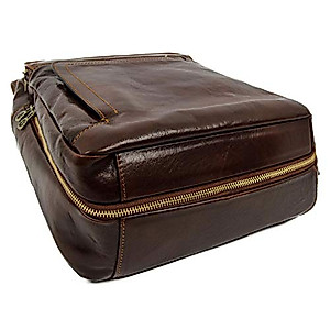 Time Resistance Leather Business Backpack - Handmade Business Daybag for Laptop A4 Portfolio Travel Satchel Rucksack Bag - Dark Brown Unisex