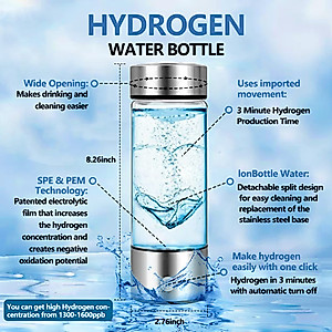 Govel Portable Hydrogen Water Generator Bottle SPE PEM Technology, Alkaline Ionizer Generator USB Rechargeable Portable Hydrogen Rich Water Glass Health Bottle for Health Life