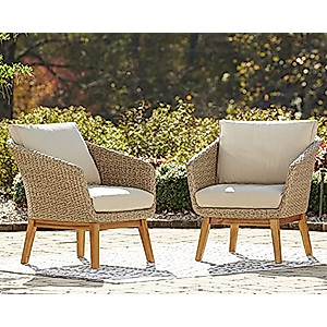 Signature Design by Ashley Outdoor Crystal Cave Patio Wicker Lounge Chair Set, 2 Count, Beige