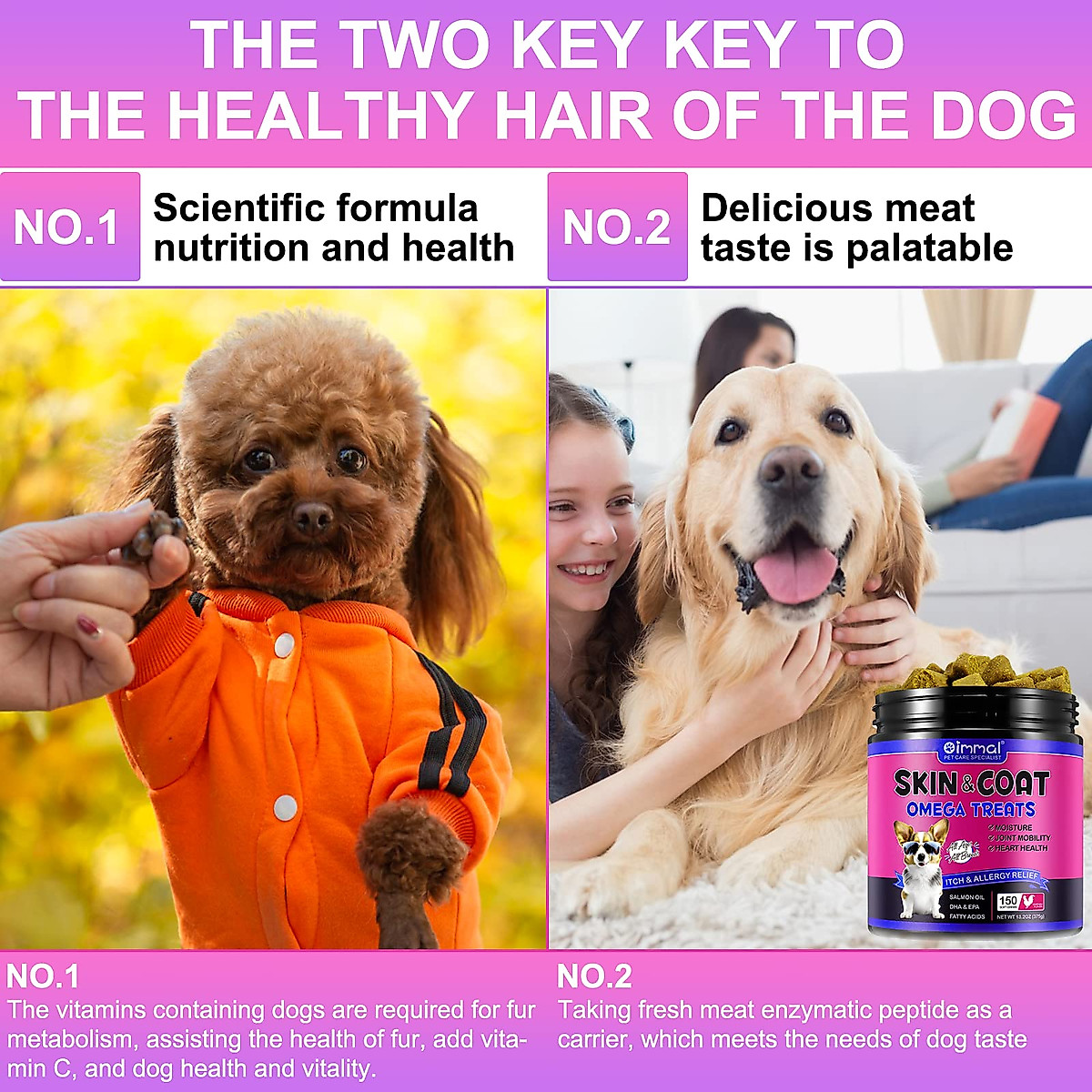 Natural Skin & Coat Chews for Dogs, Dog Vitamins and Supplements for Healthy Skin and Coat with Chicken Flavor, Itch Relief for Dogs with Allergies, Dog Vitamins and Supplements, Omega 3