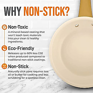 NutriChef 10" Medium Fry Pan - Medium Skillet Nonstick Frying Pan with Golden Titanium Coated Silicone Handle, Ceramic Coating, Stain-Resistant And Easy To Clean, Professional Home Cookware