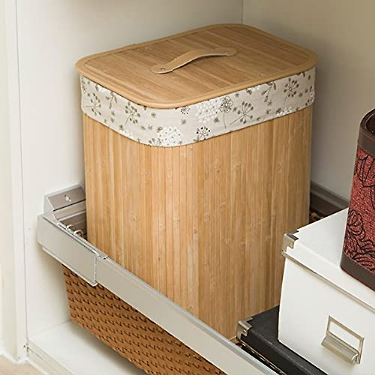 DOITOOL Clothes Basket Bamboo Practical Clothes Basket Creative Bamboo Basket Cover Clothes Basket Folding Clothes Basket