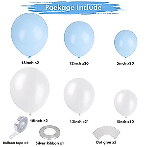 Blue and White Balloons, Light Blue White Balloon Garland Arch Kit, 84 Pack Pastel Blue White Balloons for Baby Shower Birthday Wedding Party Decoration