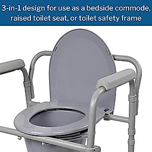 McKesson Folding Bariatric Commode Chair with 7.5 qt Bucket, 350 lbs Weight Capacity, 13 1/2 in Seat Width, 1 Count