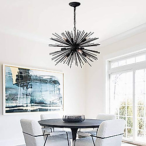 GOMUNIN Astra Sputnik Satellite Pendant Light 9-Light Black Chandelier Mid Century Starburst Chandelier for Living Room Bedroom Hallway Dining Room Kitchen Island, 23in Wide, Solid Metal 12LB