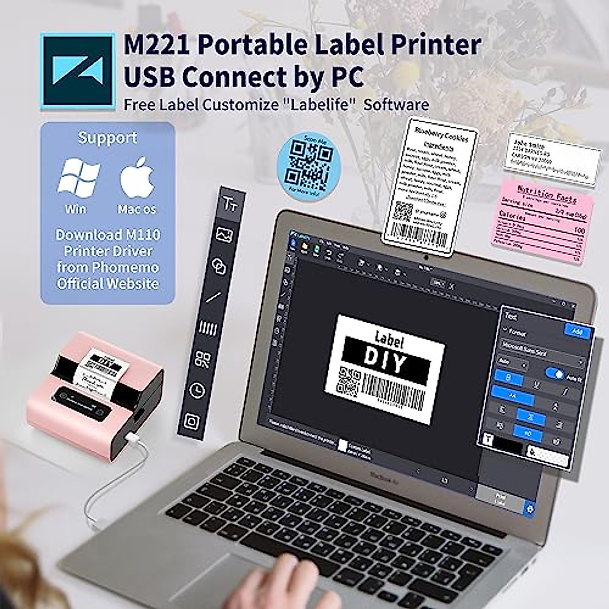 Phomemo Label Maker, Pink M221 Upgrade Barcode Label Maker, Portable ...