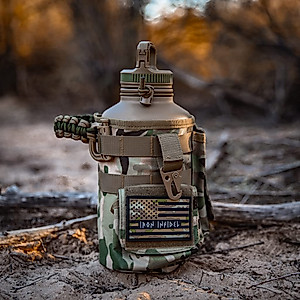 Iron Infidel Battle Bottle Straw Lid & Cleaner Brush Kit - 64 Oz Water Bottle Lid Replacement with Straw, Wide Mouth Lid, and Long Handle Water Bottle Cleaning Scrub Brush Tool (Green/Tan)