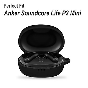 Geiomoo Silicone Carrying Case Compatible with Anker Soundcore Life P2 Mini, Portable Scratch Shock Resistant Cover with Carabiner (Black)