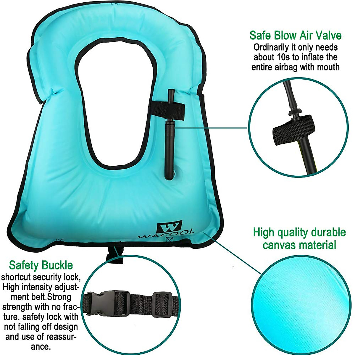 WACOOL Inflatable Snorkel Diving Swimming Scuba Vest Jacket for Adult Youth Kids (Adult, Sky Blue)