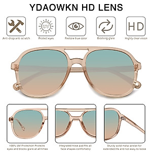 YDAOWKN Retro Square Aviator Sunglasses for Womens Mens Vintage 70s Double Bridge Sun Glasses