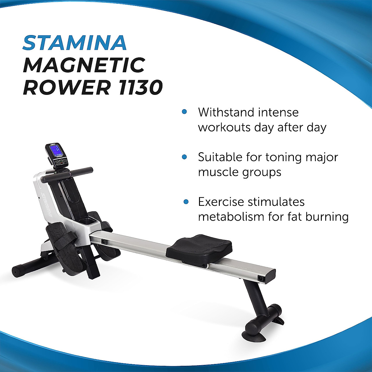 Stamina Magnetic Rower 1130 - Rower Machine with Smart Workout App - Rowing Machine with Magnetic Resistance for Home Gym Fitness - Up to 250 lbs Weight Capacity - Upgraded Silver